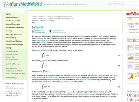 Wolfram Math World Integral Activity For 9th 10th Grade Lesson Planet