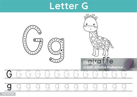 알파벳 Abc Az 운동 색칠하기 페이지 추적 문자 G 영어 어휘 아이들을 위한 색칠하기 책 귀여운 카와이 기린 인쇄 가능한