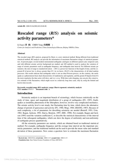 Pdf Rescaled Range Rs Analysis On Seismic Activity Parameters