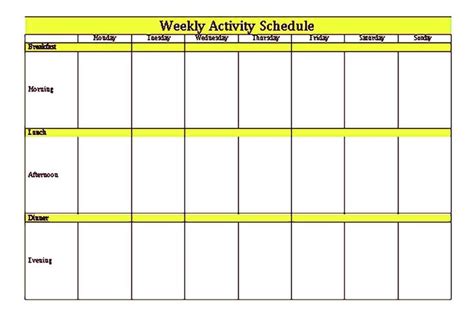 Activity Schedule Template Content Calendar Template