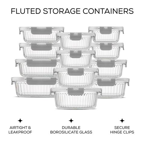 Joyjolt 24pc Fluted Glass Storage Containers With Lids 12 Airtight