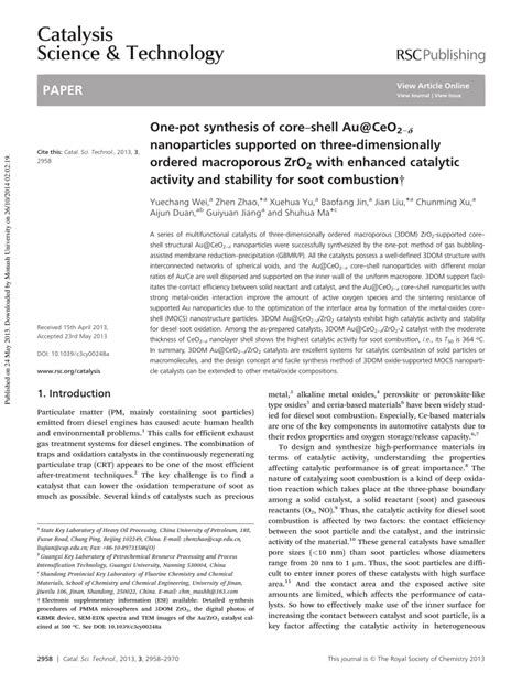 Pdf One Pot Synthesis Of Coreshell Auceo2−δ Nanoparticles Supported On Three Dimensionally
