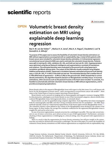 Pdf Volumetric Breast Density Estimation On Mri Using Explainable Deep Learning Regression