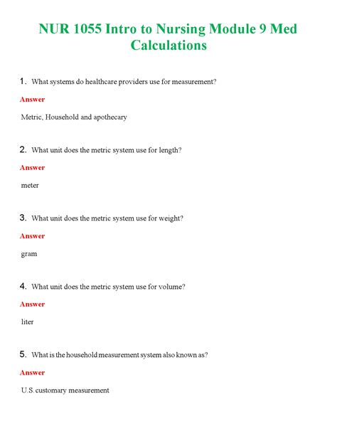 Nur 1055 Intro To Nursing Module 9 Med Calculations