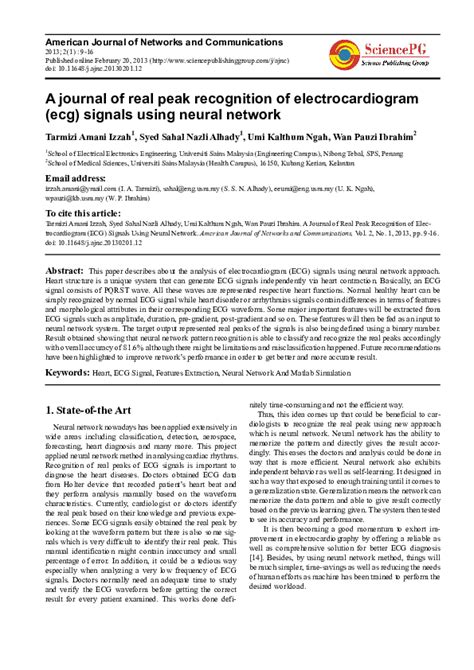 Pdf A Journal Of Real Peak Recognition Of Electrocardiogram Ecg Signals Using Neural Network