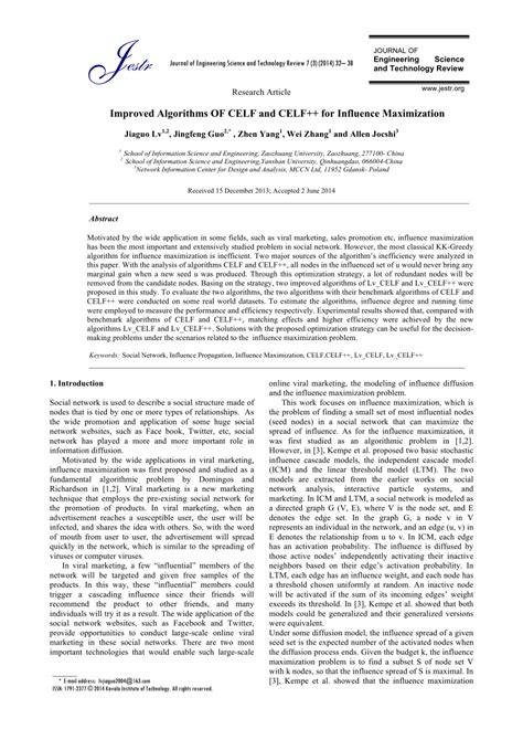 Pdf Improved Algorithms Of Celf And Celf For Influence Maximization