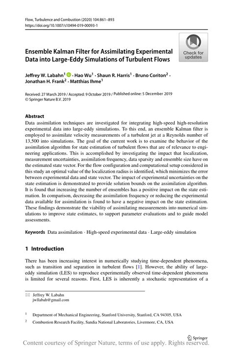 Ensemble Kalman Filter For Assimilating Experimental Data Into Large Eddy Simulations Of