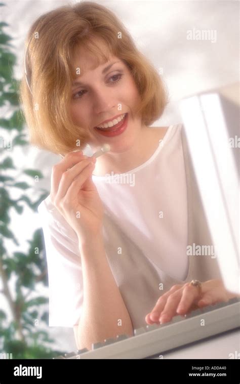 Female Telecommunications Operator Talking With Headset Stock Photo Alamy