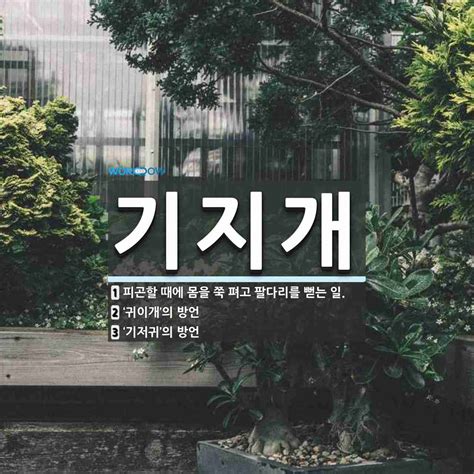 기지개 뜻 피곤할 때에 몸을 쭉 펴고 팔다리를 뻗는 일 ‘귀이개의 방언 ‘기저귀의 방언 [국어 사전]