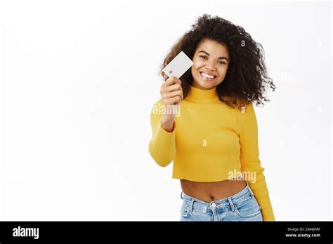 Smiling Black Girl Shows Her Credit Card Student Id Makes Thumbs Up