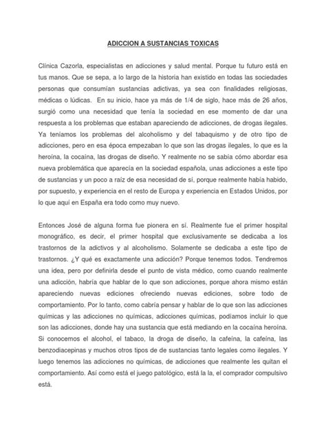 Adicción A Sustancias Tóxicas Pdf Drogas Alcoholismo