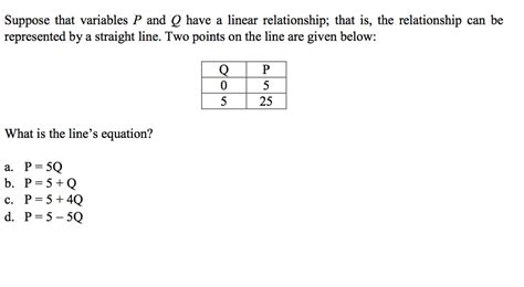 Solved Suppose That Variables P And Q Have A Linear Chegg Com