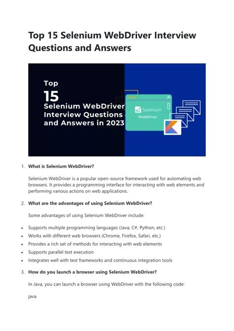 Ppt Top 15 Selenium Webdriver Interview Questions And Answers