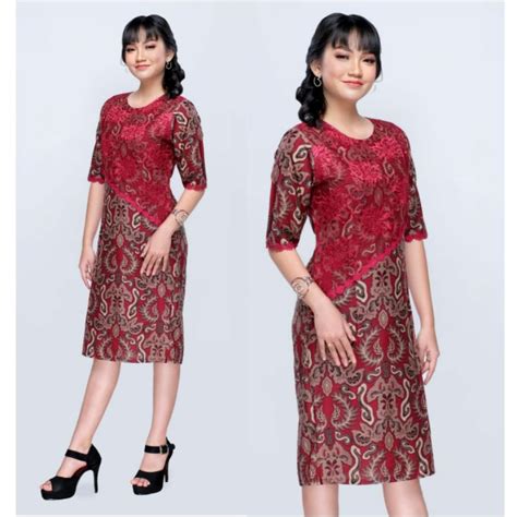 Jual Dress Batik Wanita Modern Jumbo 4l 5l Kombinasi Brokat Tunik Big