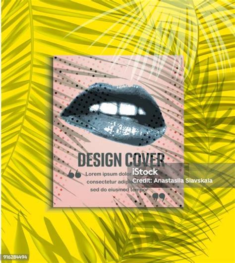 종 려 잎 흑백 현실적인 입술과 텍스트에 대 한 장소 크리에이 티브 배경 벡터 일러스트 레이 션 계절에 대한 스톡 벡터 아트 및 기타 이미지 Istock