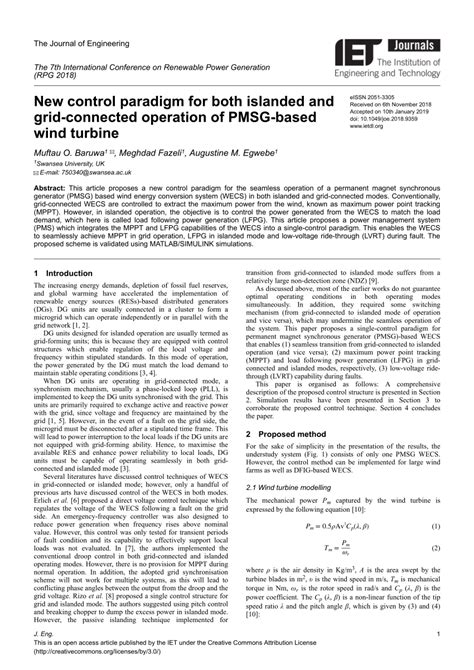 Pdf New Control Paradigm For Both Islanded And Grid Connected Operation Of Pmsg Based Wind Turbine