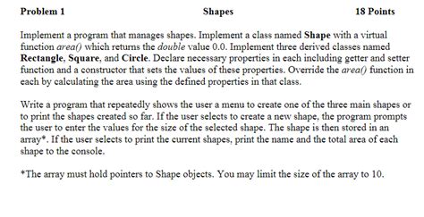 solved problem 1 shapes 18 points implement a program that