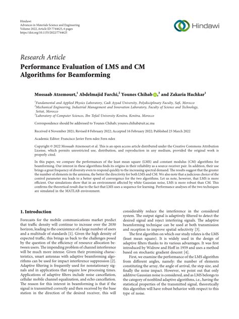 Pdf Performance Evaluation Of Lms And Cm Algorithms For Beamforming