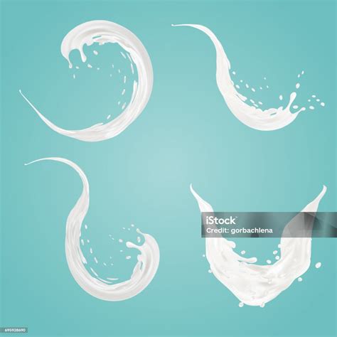 우유의 밝아진 파란색 배경 위에 절연 벡터 쏟아지는 하얀 액체 또는 유제품입니다 크림 요구르트가 드랍 스와도 말을 3d 그림입니다 우유에 대한 스톡 벡터 아트 및 기타