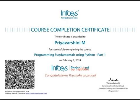 Priya Varshini On Linkedin Infosys Springboard Programming