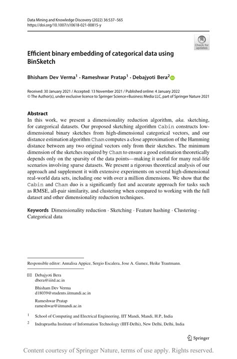 Efficient Binary Embedding Of Categorical Data Using Binsketch