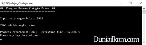 Latihan Kode Program Bahasa C Cek Bilangan Prima