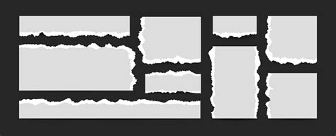 찢어진 종이의 회색 시트 스크랩북 또는 콜라주를 위한 노트북 페이지의 빈 텍스트 상자와 프레임 들쭉날쭉한 모서리가 있는 조각