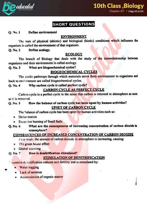 Chapter 7 Biology 10th Class Notes Matric Part 2 Notes