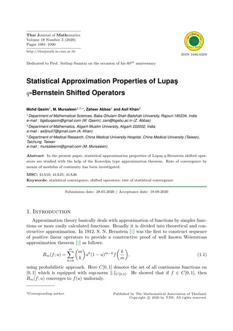 Pdf Statistical Approximation Properties Of Lupas¸ Q Bernstein Shifted Operators