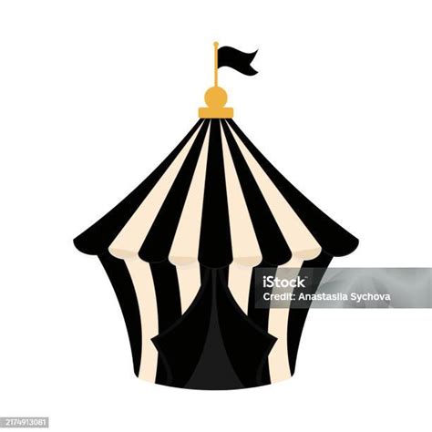 벡터 빈티지 서커스 흰색과 검은 색 텐트 흰색 고립 된 배경 고전적인 복고풍 서커스와 카니발 텐트 Funfair 벡터 아이콘 Cirque Du Soleil에 대한 스톡 벡터