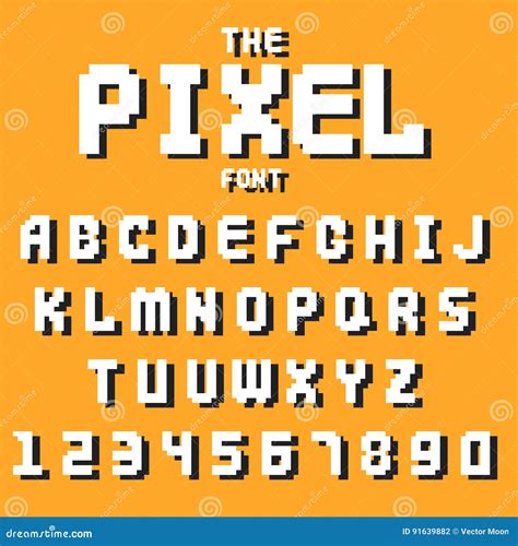 Pixel Retro Font Video Computer Game Design 8 Bit Letters Numbers Electronic Futuristic Style