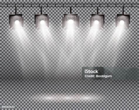 투명 한 바탕에 스포트 라이트와 함께 현장 조명 효과입니다 0명에 대한 스톡 벡터 아트 및 기타 이미지 0명 공연 광선 Istock