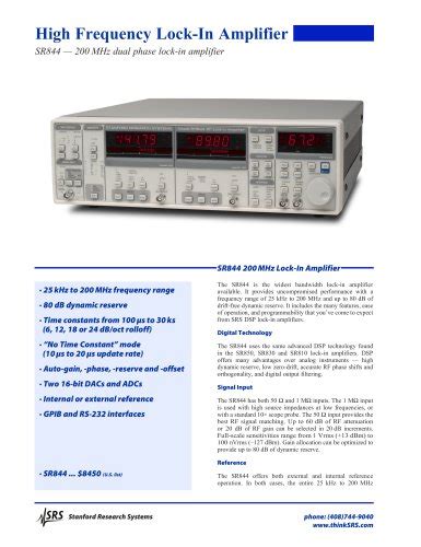 DSP Lock In Amplifier Stanford Research Systems PDF Catalogs Technical Documentation