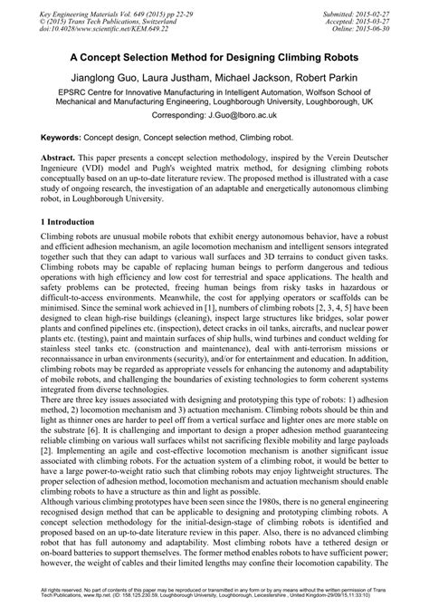 Pdf A Concept Selection Method For Designing Climbing Robots