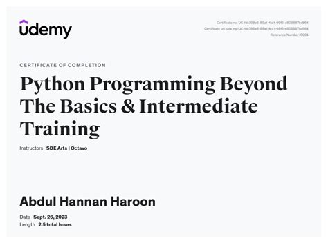 Earned Python Programming Beyond The Basics On Udemy Abdul Hannan