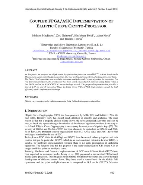 pdf coupled fpga asic implementation of elliptic curve crypto processor