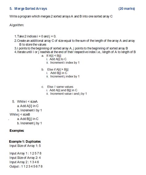 Solved 5 Merge Sorted Arrays 20 Marks Write A Program Chegg