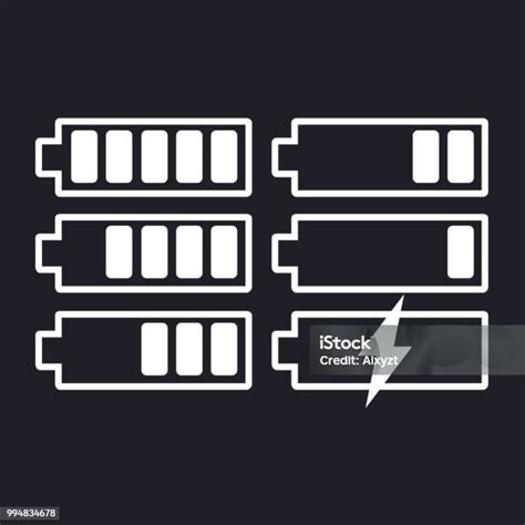 배터리 아이콘 벡터에 고립 된 배경 설정입니다 배터리 충전 완전 하 고 낮은 레벨의 기호 배터리 전원 평면 벡터 일러스트 레이 션의 정도입니다 가득 찬에 대한 스톡 벡터