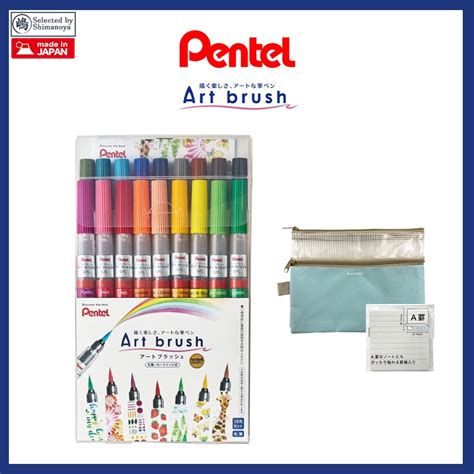 Pentel Art Brush Color Of 18 With Pen Case And Sticky Note Calligraphy