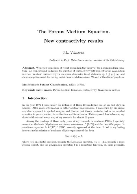 Pdf The Porous Medium Equation New Contractivity Results Jaime
