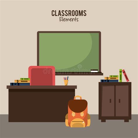 Classroom Elements Cartoon Stock Vector Illustration Of Interior