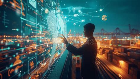 futuristic scene where a person is using augmented reality ar to interact with a complex