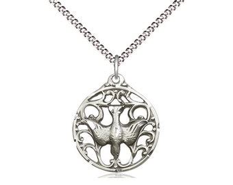 Sterling Silver Holy Spirit Pendant On A 18 Inch Light Rhodium Light