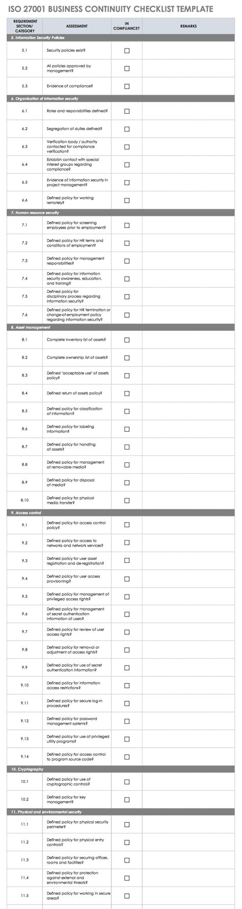 Free Iso 27001 Checklists And Templates Smartsheet