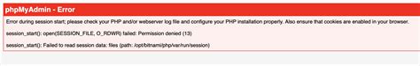phpmyadmin error session start failed to read session data files path opt bitnami php
