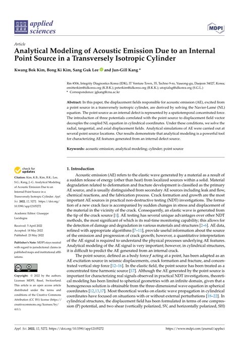 Pdf Analytical Modeling Of Acoustic Emission Due To An Internal Point