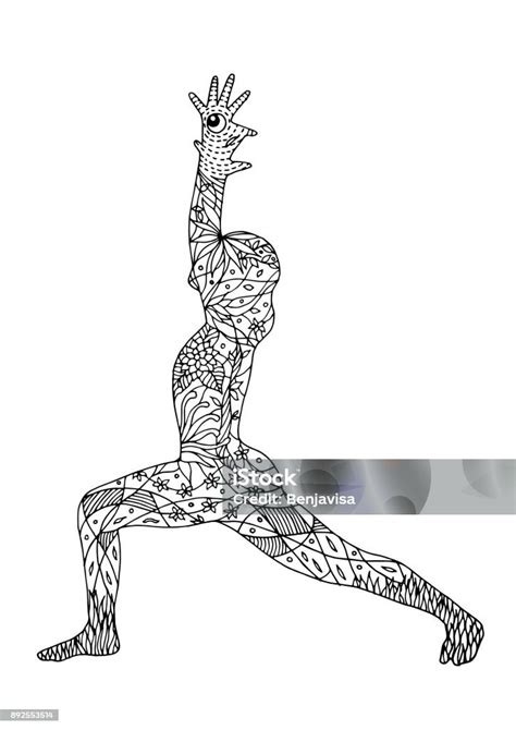 전사 1 요가 포즈 7 차크라 꽃 꽃 강한 하 고 강력한 서 있는 자세 손으로 그려진된 그림 디자인 벡터 가냘픈에 대한 스톡 벡터 아트 및 기타 이미지 Istock