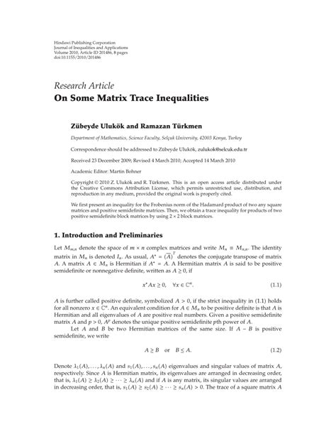 Pdf On Some Matrix Trace Inequalities
