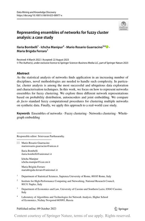 Representing Ensembles Of Networks For Fuzzy Cluster Analysis A Case Study