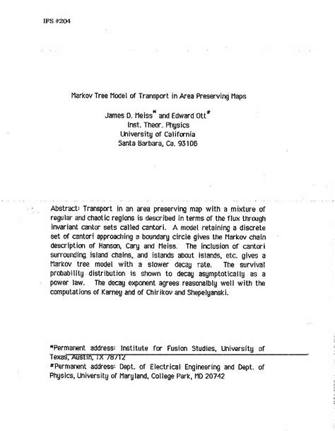 Pdf Markov Tree Model Of Transport In Area Preserving Maps Dokumentips